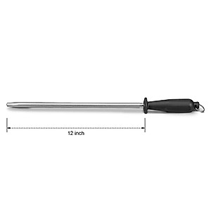 Professional Diamond Brushed Steel Black Knife Sharpening Steel, 12 Inch