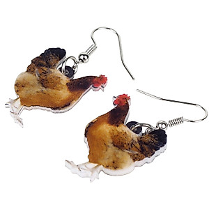 DOWAY Acrylic Charm Cute Chicken Hen Earrings Drop Dangle Jewelry Farm Decoration for Women Funny Party Gifts (Brown-2)