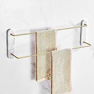 Towel Rack Hand Towel Bar Marble Bathroom Towel Holder Rustproof Wall Mount Brass, Bathroom Hardware Accessories Towel Shelf (Color : Double Pole)