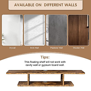 GHC Floating TV Stand, Wall Mounted Entertainment Center and Cabinet Shelf, TV Console with Storage, Media Console for DVD Player, Space-Saving Under TV Shelf for Bedroom (Rustic Brown)