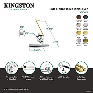 Kingston Brass KTCMLS7 Manhattan Side Mount Toilet Tank Lever, Brushed Brass 11.5 x 3.13 x 1.31
