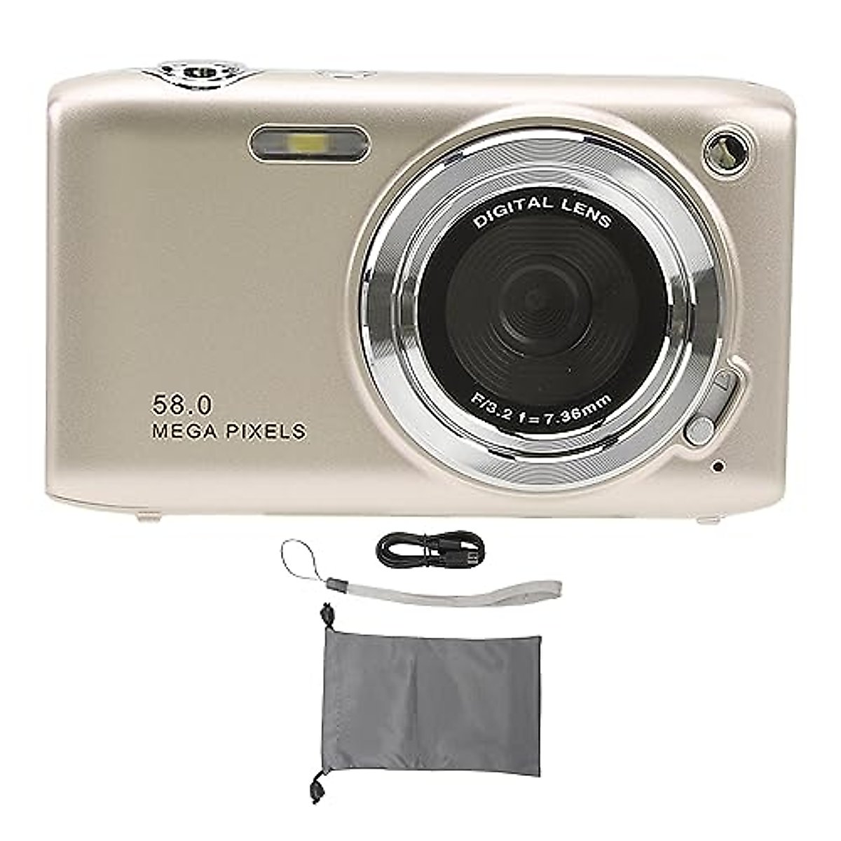 4K Digital Camera, 58MP 16X Zoom Auto Focus Vlogging Camera, Kids Compact Camera with 2.88Inch HD TFT Screen, Face Recognition, Timing Function, Fixed Focus Macro (Gold Color)