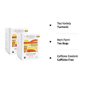 Rishi Tea Turmeric Ginger Herbal Tea | Immune Support, Organic, Caffeine-Free, Ayurvedic, Energy-Boosting | Citrus Flavors for Taste | 15 Sachet Bags, 1.75 oz (Pack of 2)