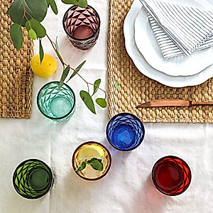 EAST CREEK Double Old Fashioned Glasses Beverage Glass Cup,Colored Glass Drinkware 12 Ounce Water Glasses Multi Color Diamond Pattern Set of 6