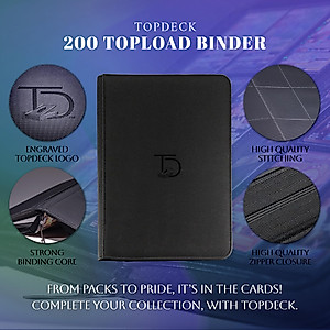 TopDeck 200 TopLoader Binder - 9 Pocket Card Binder Album - TCG Secure Storage Sleeves - Compatible with Yugioh, Magic the Gathering, Pokemon and More - Trading and Sports Card Holder