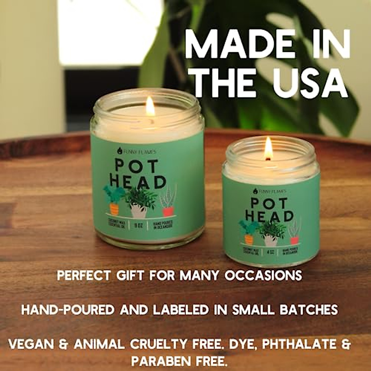 Pot Head - Funny Flames Candle, 9oz Fresh Pine Scented, Funny Gifts for Women, Men, Best Friends Birthday Gifts for Women, Friendship Gifts for Her, Funny Gifts, Mom, Scented 9 oz Coconut Candle