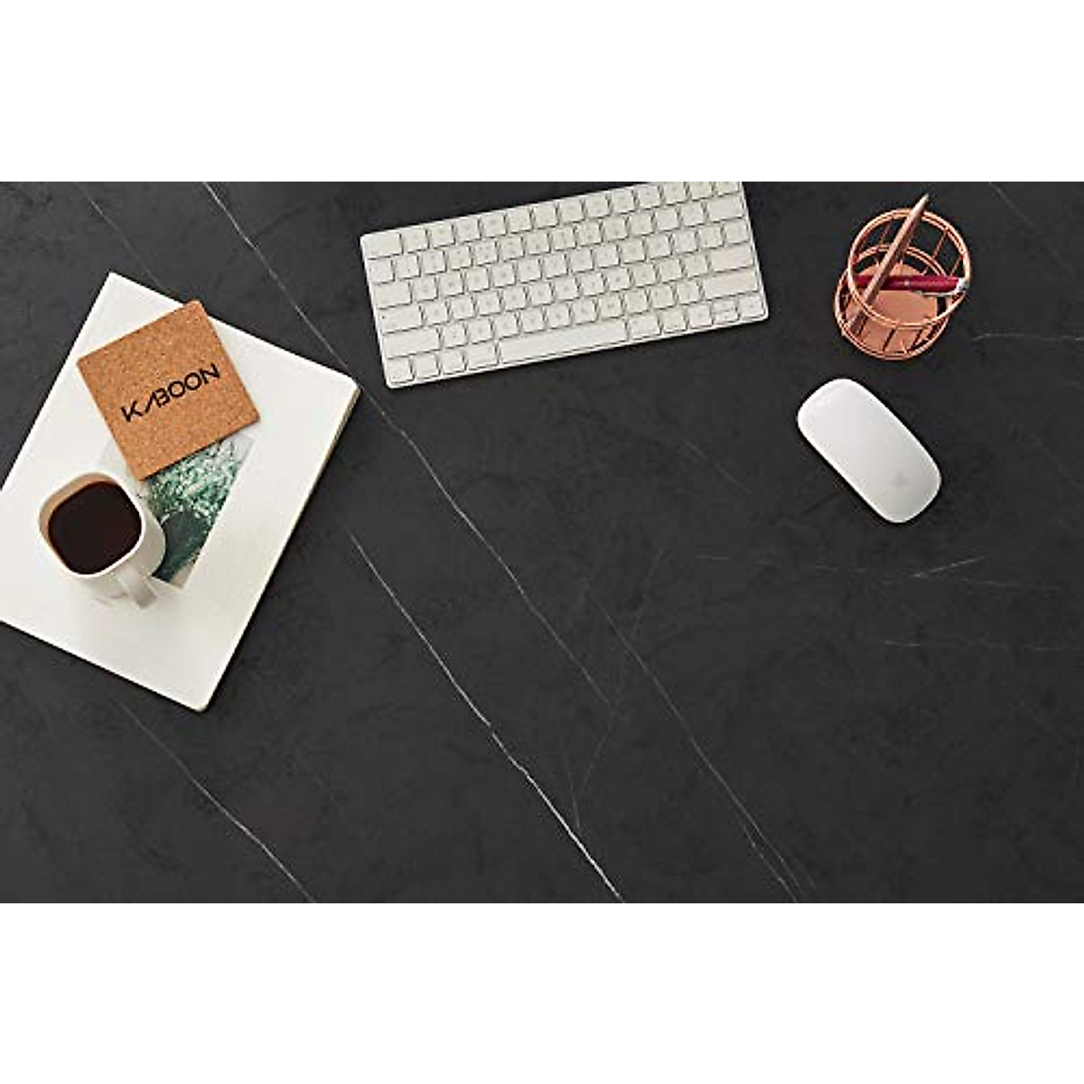 Kaboon 55x28 Desk Table Top, One Piece Wood Tabletop for Home and Office Desk, Double Desk, L Desk DIY(27.5" D x 55" W, Cloud Atlas/Black Desktop Only)