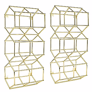 MyGift Modern Brass Plated Metal Wine Bottle Wall Rack, Decorative 3-Bottle Wine Display Holder, Set of 2