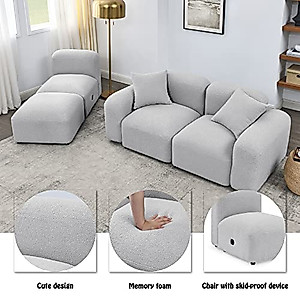 Melpomene Minimalist Convertible Modular Sectional Sofa, Modern 94.5" DIY L Shaped Reversible Sherpa Fabric Sofa Couch for Living Room,Apartment,Office(Grey)