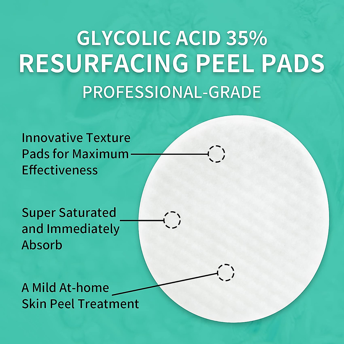 35% Glycolic Acid Pads for Face & Body, Exfoliating Facial Peel, AHA Resurfacing Pads with Vitamins B5, C & E, Green Tea, Glycolic Acid Peel Pads for Dark Spots Acne Fine Lines & Wrinkles 50 Pads