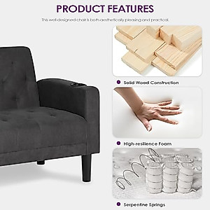 TYBOATLE Accent Chair, Fabric Living Room Arm Chairs for Bedroom, Mid Century Modern Upholstered Tufted Bedroom Office Armchair Single Sofa，Reading Lounging Side Lounge Chair (Dark Grey)