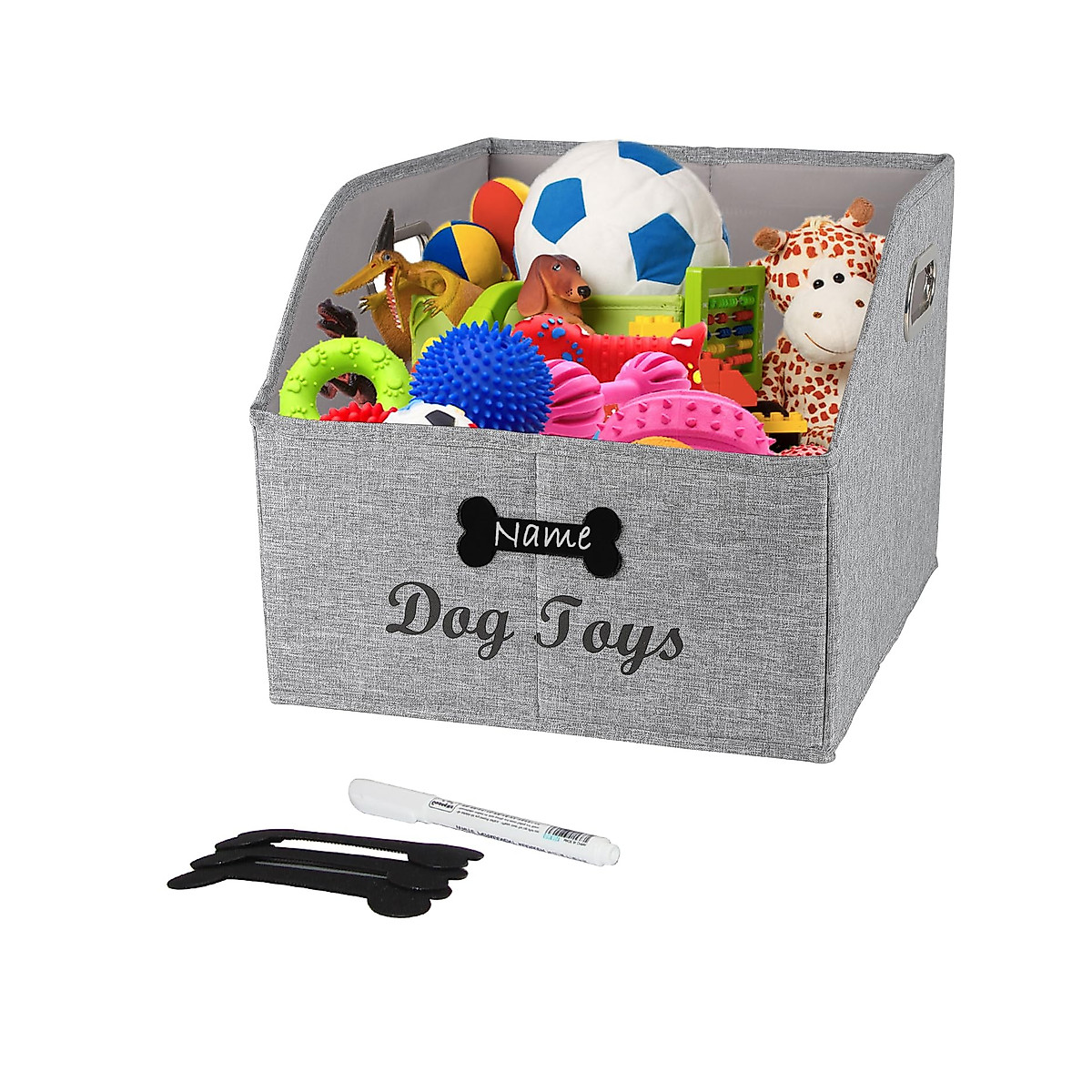Geyecete Big Dog Toys Storage Bins Canvas Foldable Fabric Trapezoid with metal handles pet Baskets,Can be Personalized,Storage Bin Large toy box Organizer-Snow Gray