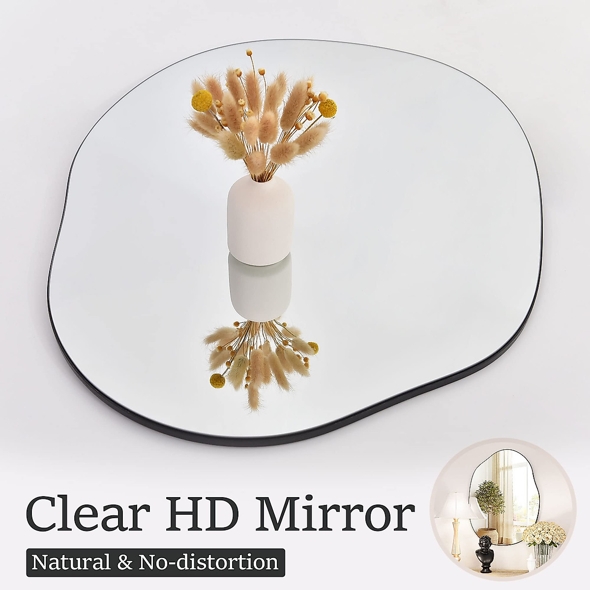 HARRITPURE Irregular Wall Mirror 26"x40" Black Asymmetrical Bathroom Mirror Wood Framed Modern Decorative Vanity Mirrors for Bedroom Living Room Entryway