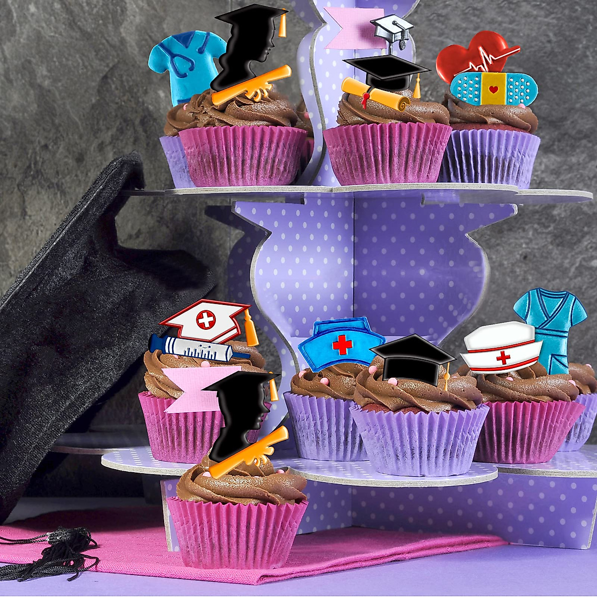 Whaline 2 Pack Nurse Graduation Themed Fondant Molds Silicone Doctor Nurse Grad Hat Medical Equipment Candy Mould Congrats Grad Chocolate Baking Resin Mold for Cupcake Cake Topper Decoration