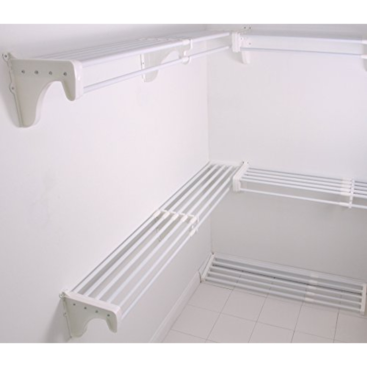 EZ Shelf EZS-K-SCRW72-5-4 Walk-in Closet Kit Hanging and Shelf Space, White