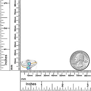 Gem Stone King 1.14 Ct Mercury Mist Mystic Topaz 925 Silver and 10K Yellow Gold 2 Heart Promise Couple Engagement Mother Lab Grown Diamond Ring (Size 8)