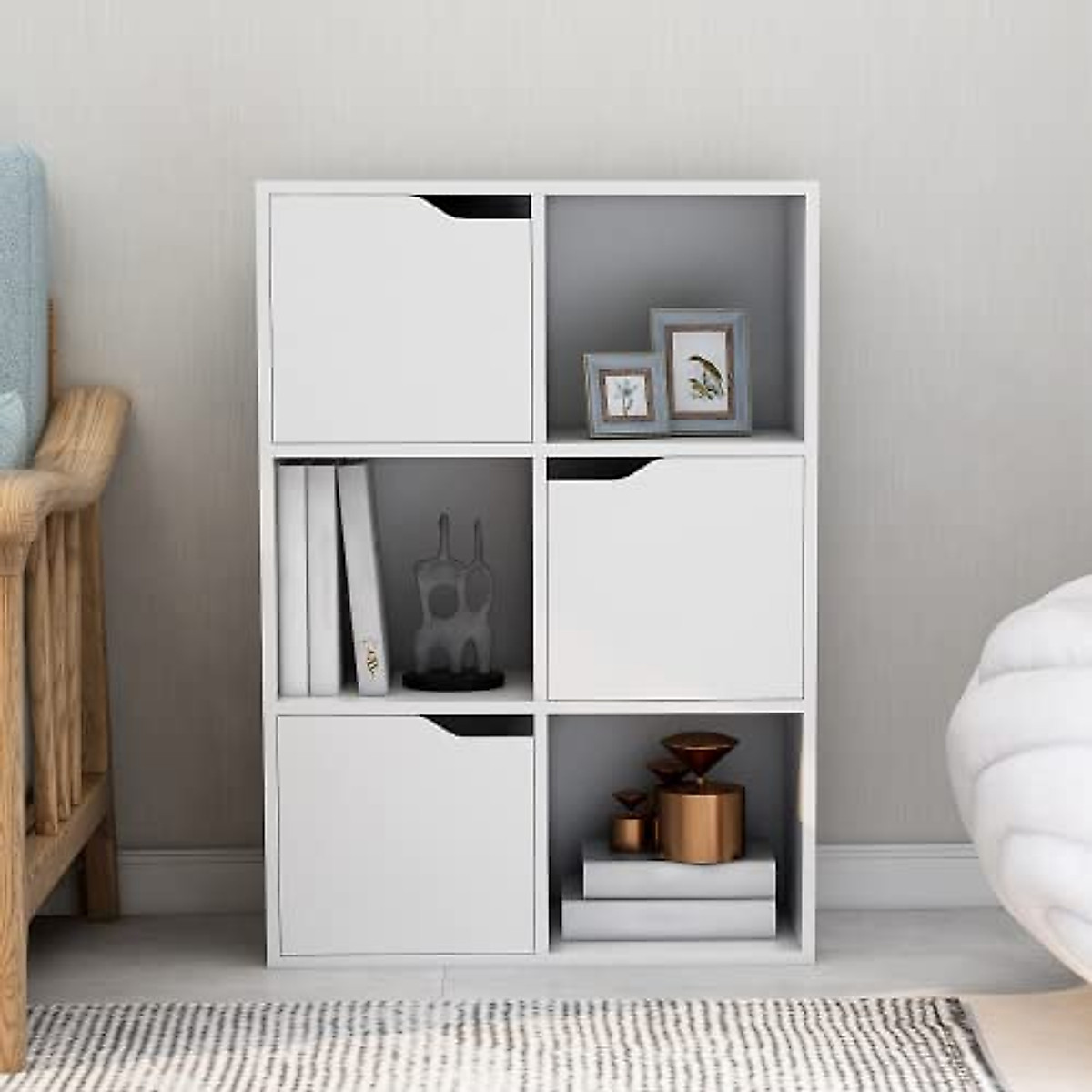 Aybihous3 Storage Bookcase with 6 Cube Organizers,3 Cabinets with Doors and 3 Open Cubes Book Display Shelves 3 Tiers,Storage Case Bookshelf for Living Room/Bedroom/Study/Office/Library,White On-Site