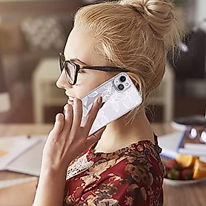 RANZ iPhone 14 Case, Anti-Scratch Shockproof Series Clear Hard PC + TPU Bumper Protective Cover Case for iPhone 14 (6.1") - White Flower