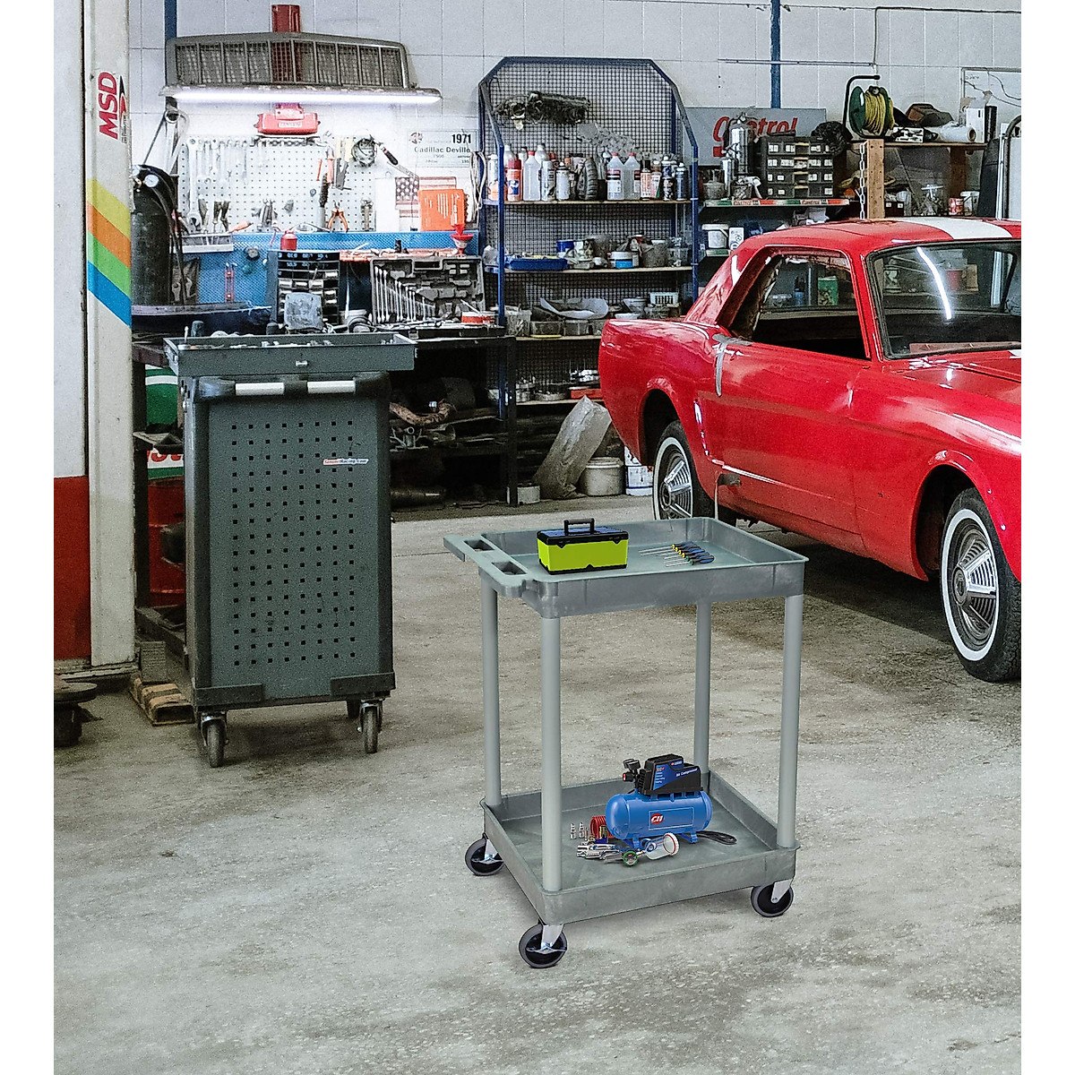 Luxor/H.Wilson Two Shelf Rolling Industrial Utility Tub Cart with Handle - 24 in. x 18 in, Gray