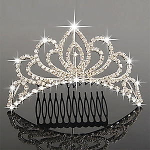 Bseash Mini 4.4" Silver Crystal Tiara Crown Headband Princess Elegant Crown with combs pin for Women Girls Bridal Wedding Prom Birthday Party