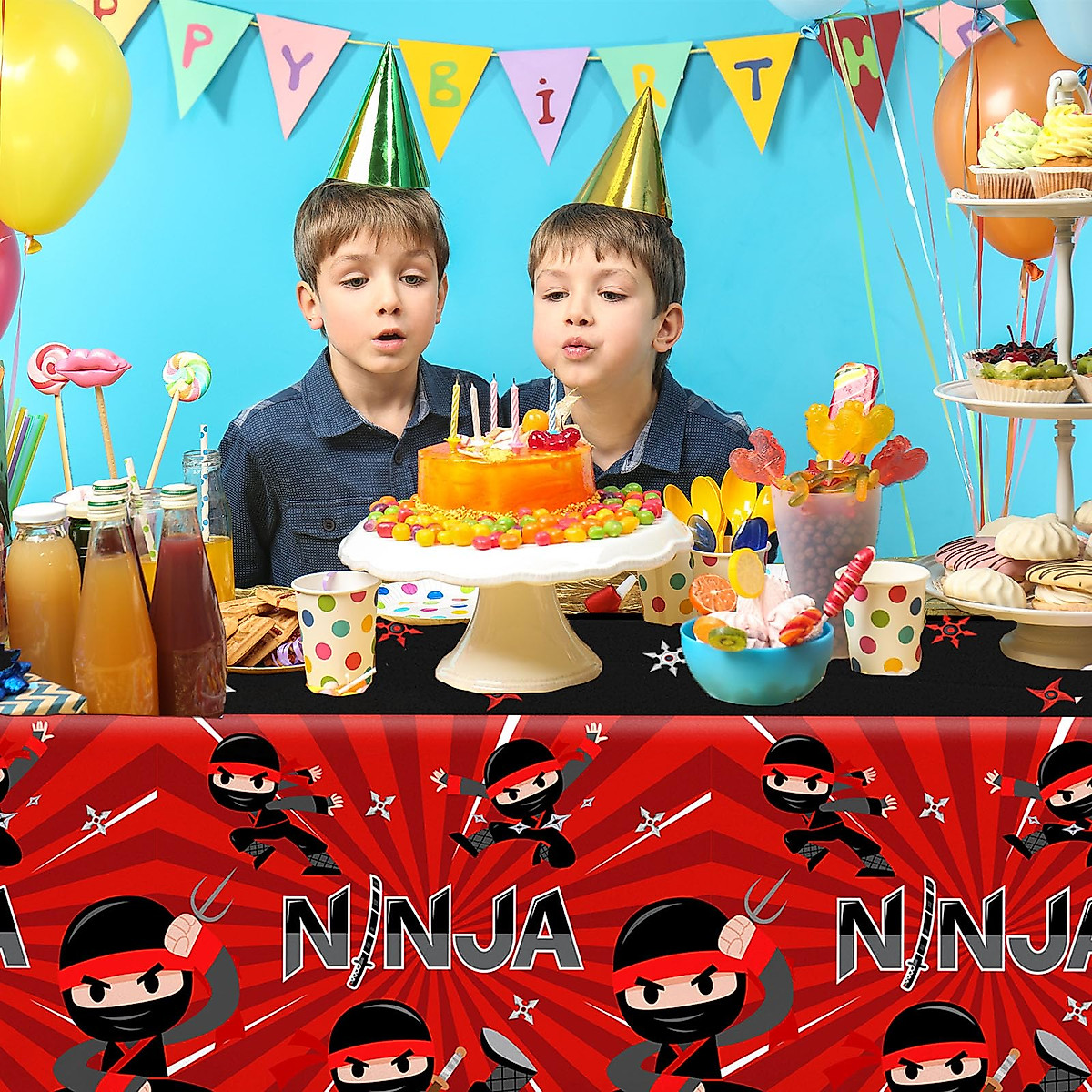 Bezkega 3pcs Ninja Birthday Tablecloths,Ninja Birthday Party Decoration Karate Theme Table Covers Waterproof Rectangle for Kid Ninja Master Birthday Party Supplies