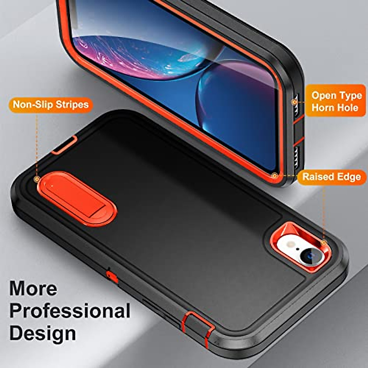 IDweel iPhone XR Case with Build-in Kickstand,Heavy Duty Protection Shockproof Anti-Scratch Rugged Protective Durable Case Hard Cover for iPhone XR 6.1 Inch,Black/Orange