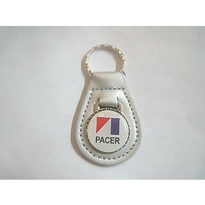 1975 1976 1977 1978 1979 AMC PACER LOGO EMBLEM LEATHER KEYCHAIN - SILVER