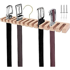 Belt Hanger for Closet, Wooden Belt Organizer for Closet, 2 in 1 Belt Rack for 14 Belts with Swivel Hook Wall Mount, Tie and Belt Holder for Closet, Door, Wall, Belt Storage, Tie Rack, Tie Hanger