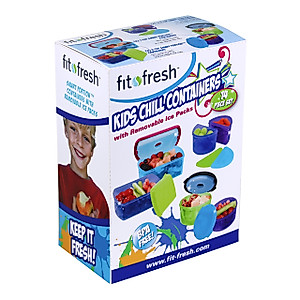 Fit & Fresh Kids' Reusable Lunch Box Container Set with Built-In Ice Packs, 14-Piece Healthy Lunch and Snack Kit, BPA-Free Microwave Safe, Portion Control