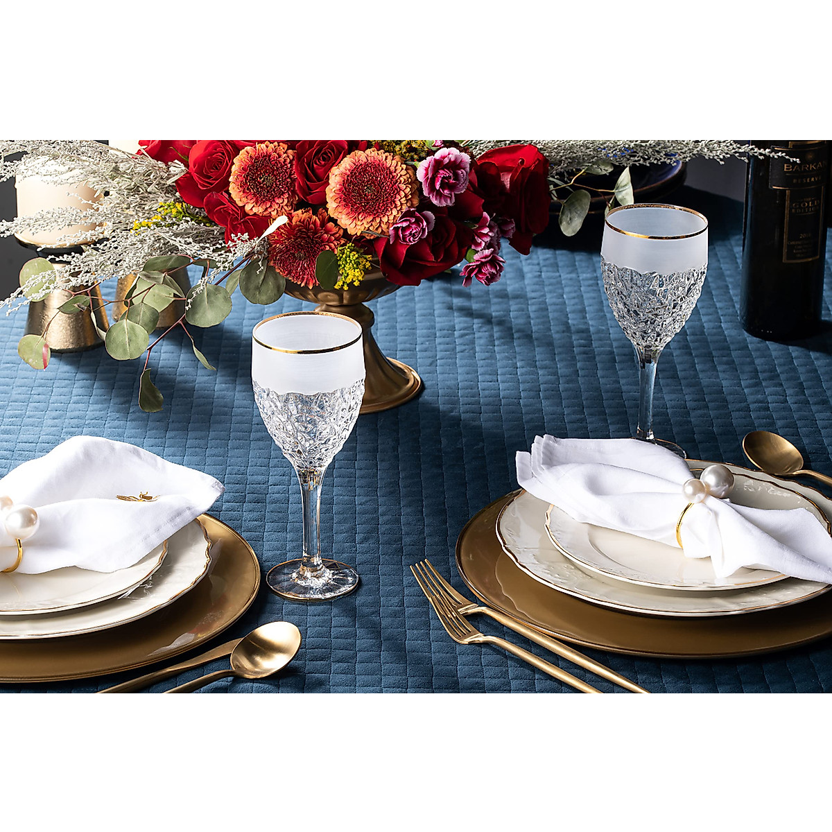 Barski Goblet - Wine Glass - Water Glass - Crystal - Set of 6 Stemmed Glasses - Glass is designed With with Frosted Border and Gold Rim - 11 oz Made in Europe -