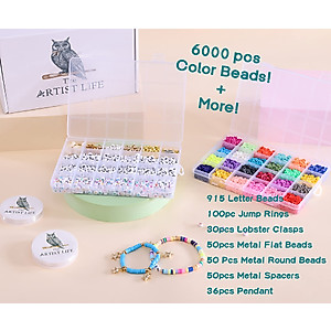 The Artist Life 6000 Clay Heishi Beads Bracelet Making Kit, 24 Colors with 1000+ Letters & Decorative Beads, 6mm Flat Polymer Clay Beads, DIY Jewelry Making Kit, Craft Kit, Bracelets, Necklaces