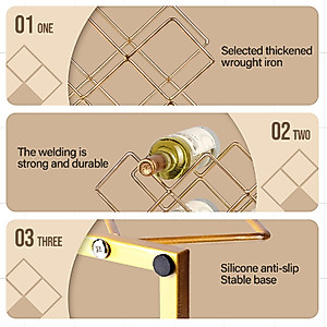 Drincarier Countertop Wine Rack - 10 Bottle Freestanding Modern Gold Metal Small Wine Rack - Tabletop Wine Holder Stand for Cabinet, Pantry, Wine Bottle Storage……