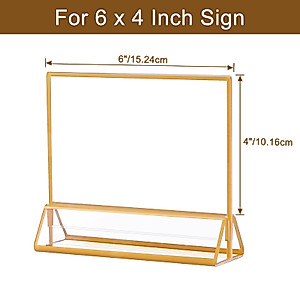 AMEITECH 6 x 4 Horizontal Acrylic Sign Holder with Gold Borders, Clear Double Sided Table Menu Stands Picture Frames for Wedding Table Numbers, Restaurant Signs, Photos and Art Display - 6 Pack