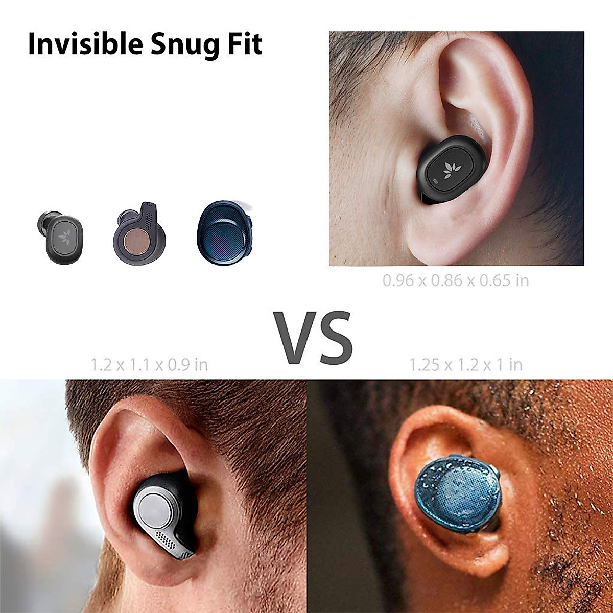 Avantree TW115 Tiny True Wireless Bluetooth 5.0 Earbuds Earphones for Small Ear Canals, with Noise Isolation & Mic, Secure Fit for Sport, 36H in Ear Headphones with Wireless Charging Case (Black)