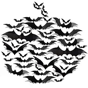 111 PCS Halloween Bats Decorations Indoor Outdoor Wall Stickers | 8 Different Sizes 3D Wall Decals Halloween Spooky Home Goth Emo Room Party Decor