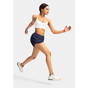 G Gradual Women's Running Shorts with Zipper Pockets Quick Dry Athletic Workout Gym 3" Short Shorts for Women with Comfy Liner (Navy Blue, Small)