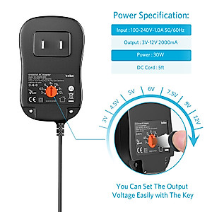 Belker 30W Universal 3V 4.5V 5V 6V 7.5V 9V 12V AC DC Adapter Power Supply for LED Light Strip Router Speaker Smart Phone Tablet CCTV IP Camera TV Box 0.5A 1A 1.5A 2A 2000mA Amp - with 5V 2A USB
