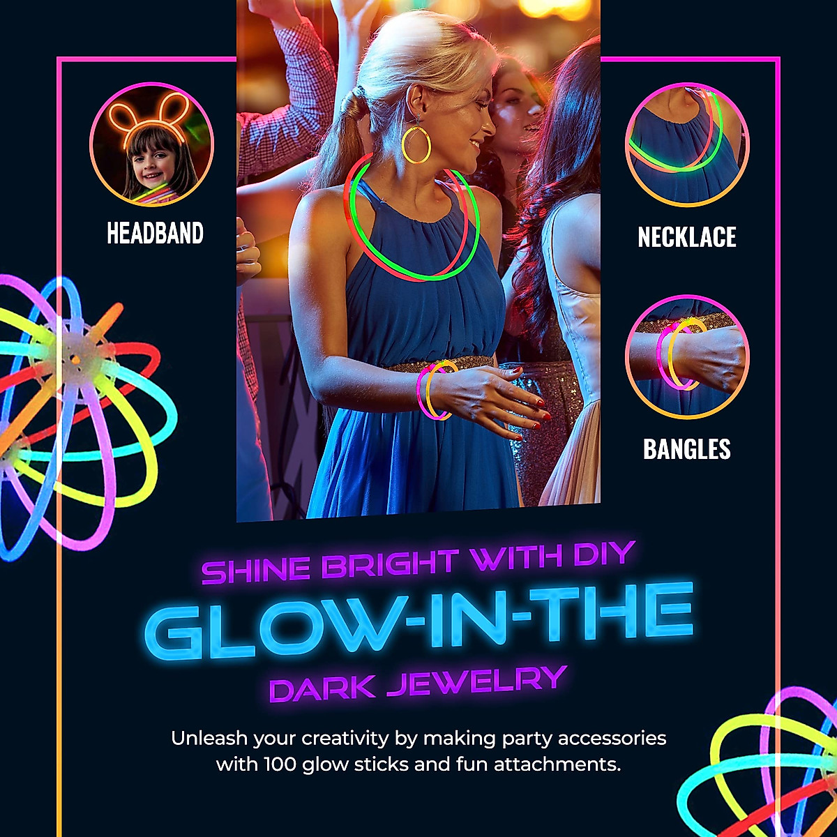 Glow Sticks Party Pack - 240 PCS That Includes, 100 Pcs 8 Inch Glow sticks,10 Pcs Ultra-Bright 6 Inch Glow Sticks, And All Exciting Accessories – Create Glow In The Dark Necklaces, Bracelets, Glasses, Headbands, Balls, Flowers And Much More, Neon Light St