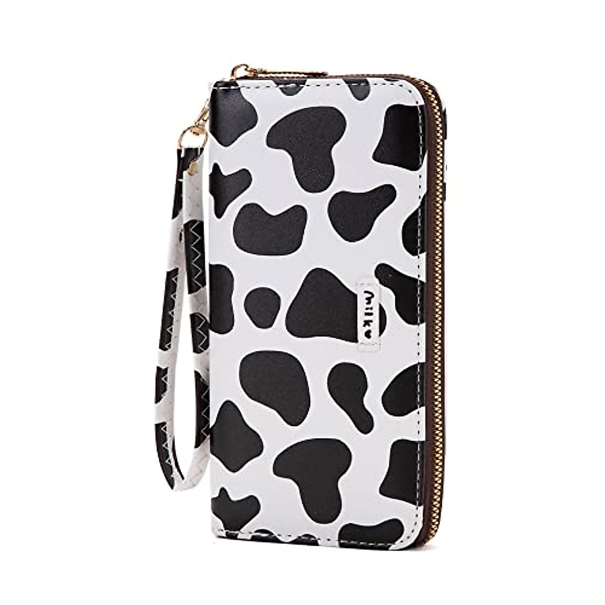 Ecohaso Womens Wallet Ladies Leather Clutch Wallets Zip Around Large Long Wristlet Card Holder Organizer Phone Purse for Women and Ladies (BLACK WHITE)