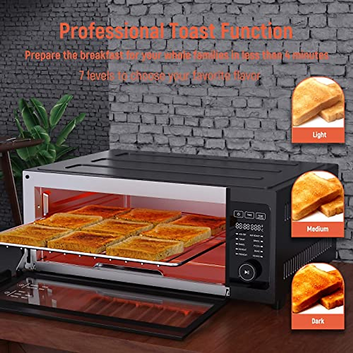 Air Fryer Toaster Oven Combo, Fabuletta 10-in-1 Countertop Convection Oven, Oil-Less Air Fryer Oven Fit 13" Pizza, 9 Slices Toast, 5 Accessories, 1800W, Dehydrate, Reheat, Bake (Black)