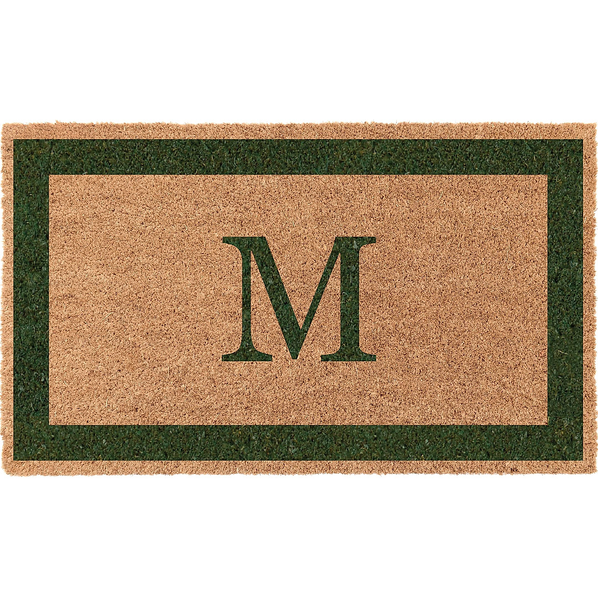 COCO MATS 'N MORE Outdoor Door Mat Personalized Monogram, Green 18" x 30" | Unique Housewarming Gifts for New Home | Minimal Shedding | Tough Coir Bristles Scrapes Dirtiest Shoes