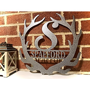 Antler Monogram Est. Sign. Wedding Gift.Hunting, lodge Family Name Sign. Outdoor Name Sign. Anniversary. Last Name Sign. Metal Sign. Front Door.