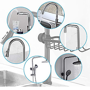 SinLoon Kitchen Faucet Sponge Holder, Sink Caddy Organizer, Space Aluminum Soap Dish Brush Rack Hanging for Kitchen & Bathroom Accessories(Black)