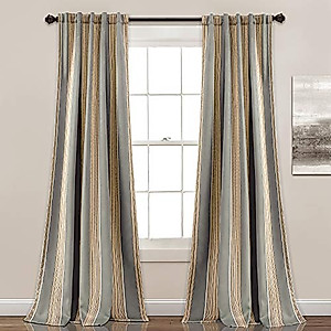 Lush Decor Julia Stripe Curtains | Room Darkening Striped Window Panel Set for Living, Dining, Bedroom (Pair), 84” x 52”, Gray