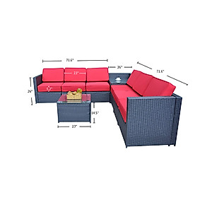 MCombo Outdoor Patio Black Wicker Furniture Sectional Set Resin Rattan Chair Conversation Sofas with Cushion Covers 6085-1008 (Red)