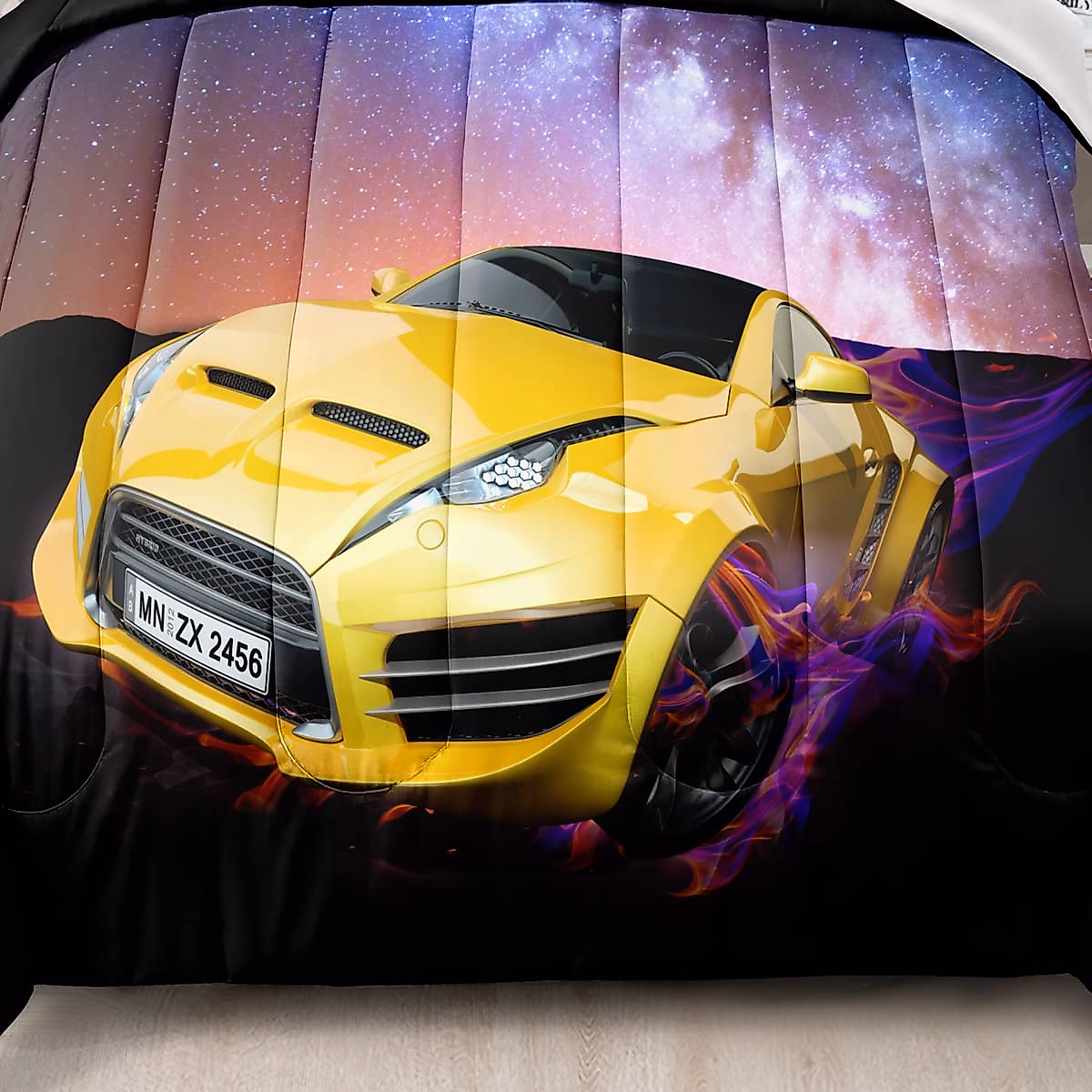 BDUCOK Cool Racing Car Comforter Set Queen Size,Sports Car Bedding Set for Kids Boys Teen Adult Extreme Speed Race Bedding Sets Car Theme Bedroom Decor (Car 30012-Queen Size 1Comforter 2Pillowcases)