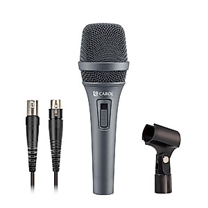 CAROL AC-900S Dynamic Vocal Microphone with Supercardioid, ON/Off Switch, for Singing, Live Stage, Studio Recording, Streaming, w/ 14.8ft Detachable XLR to XLR and Mic Clip (PS-1 Gray)