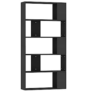 FurturHome 5-Tier Bookcase | Wooden 5-Shelf Bookshelf | Modern Wood Book Shelf with 5 Compartments for Bedroom Living Room Home Office | Black Engineered Wood 31.5" x 9.4" x 62.6"