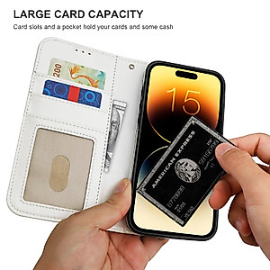 Bocasal Detachable Wallet Case for iPhone 15 Pro Max RFID Blocking Card Slots Holder Premium PU Leather Magnetic Kickstand Shockproof Wrist Strap Removable Flip Protective Cover 5G 6.7 inch (White)