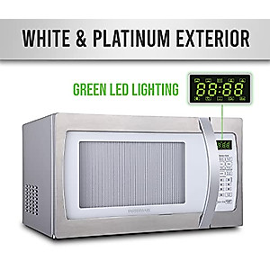 Farberware Countertop Microwave Oven 1.3 Cu. Ft. 1100-Watt with Smart Sensor Cooking, ECO Mode and Green LED Lighting, Child Lock, Easy Clean Black Interior, Retro White and Platinum
